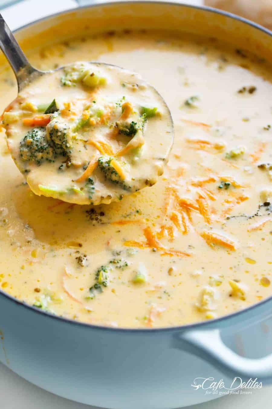 How many calories is in a bowl of cheesy Broccoli Soup?