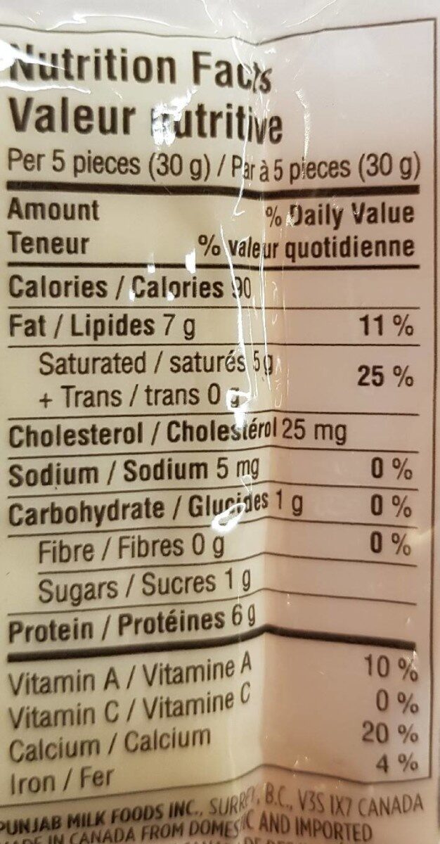 How many carbs are in paneer?