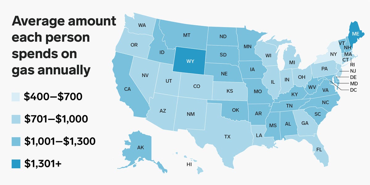 How many gallons of gas does the average American use in a lifetime?