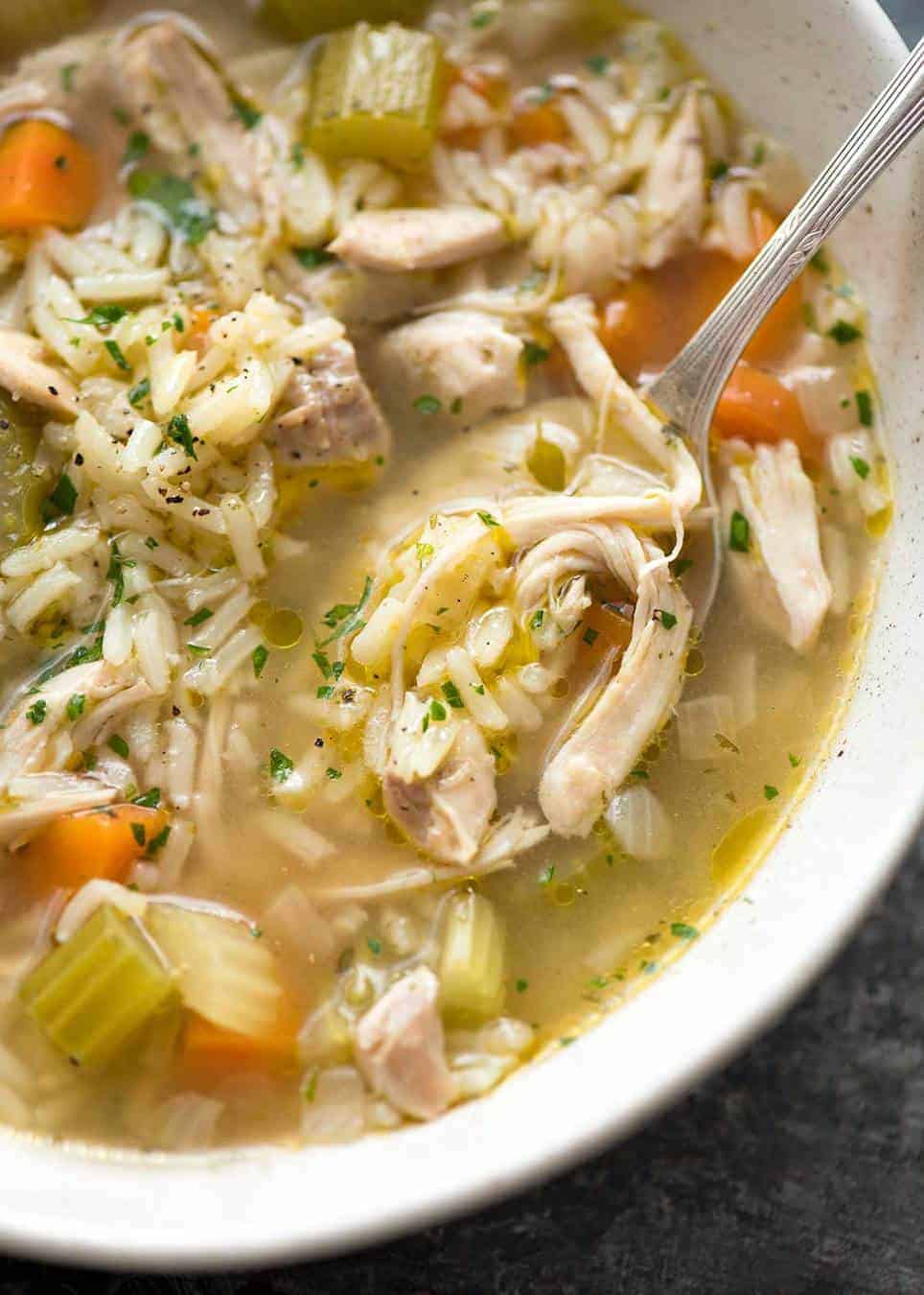 How much broth do you add to rice soup?