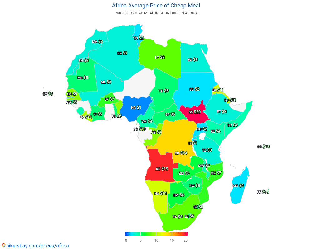 How much does the average meal cost in Africa?