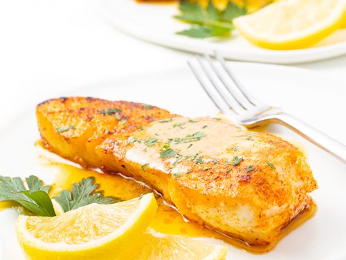 How to cook halibut steak with sauce?