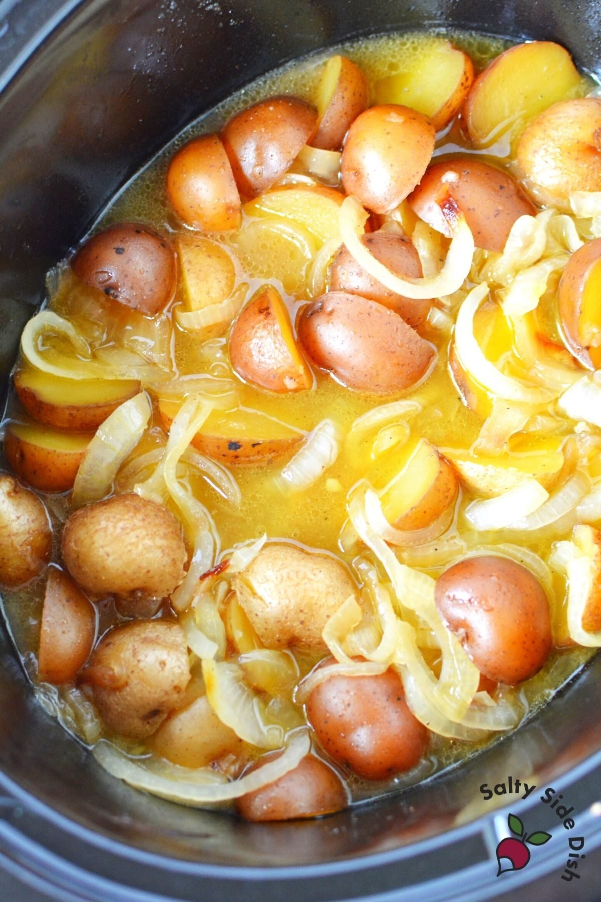 How to cook potatoes and onions in a crock pot?