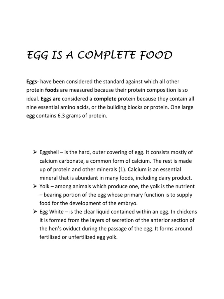 Is egg considered as complete food?