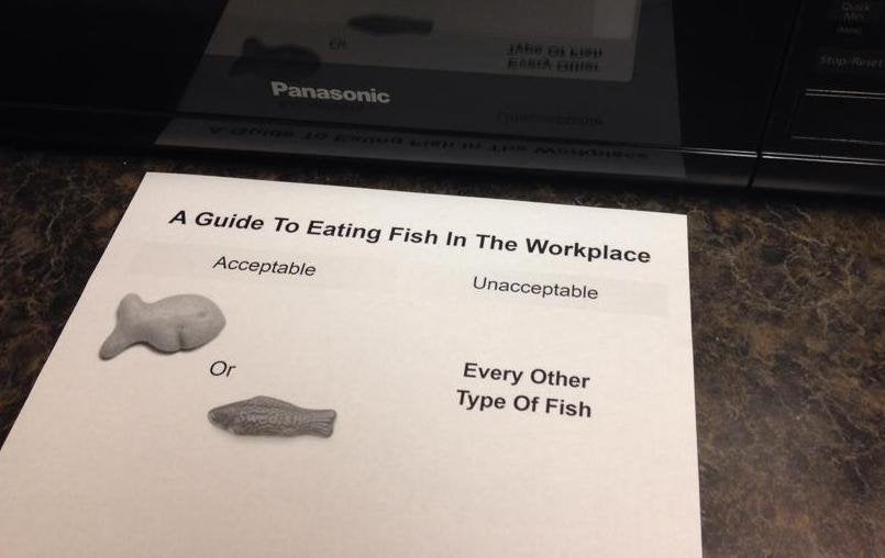 Is it rude to eat fish at work?