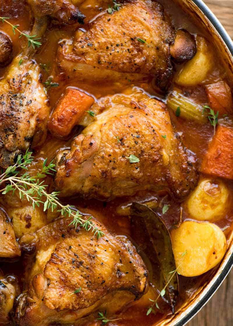 Is it safe to cook chicken thighs in stew?