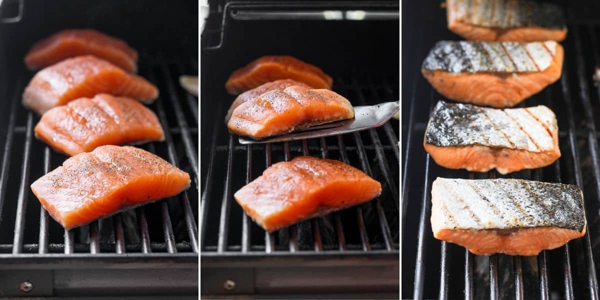 Should I grill salmon with skin on or off?