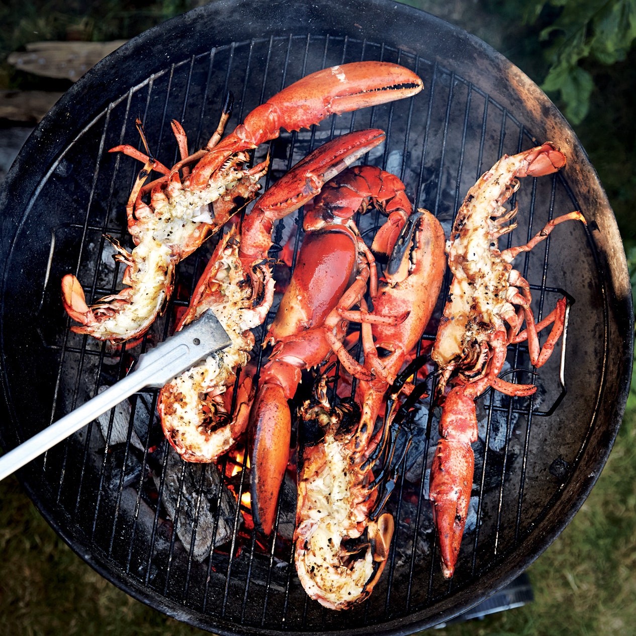 Should you cut lobsters in half before grilling them?