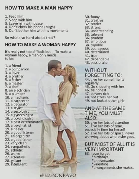 What a woman can do to make a man happy?