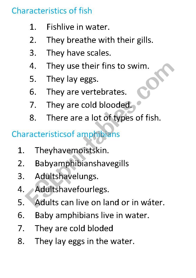 What are 10 characteristics of a fish?