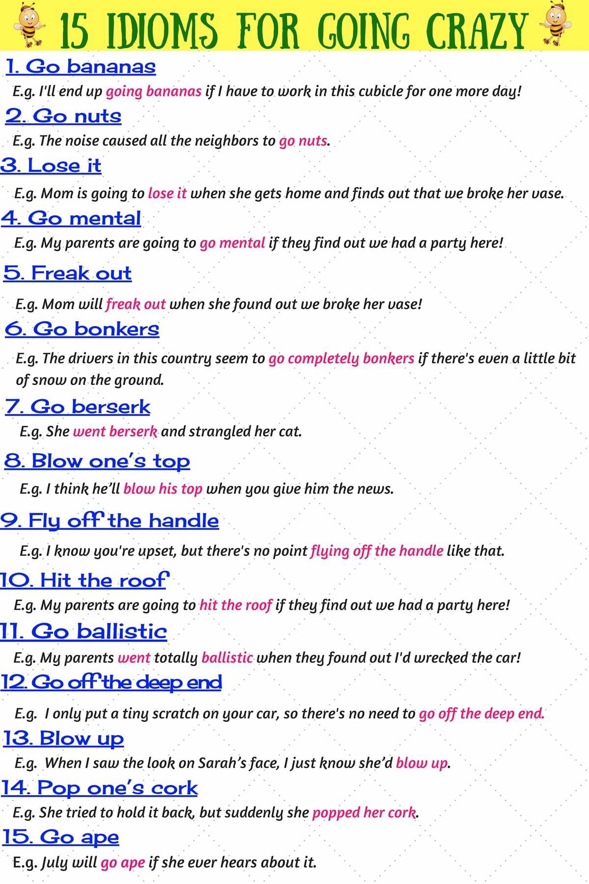 What are 15 idioms?