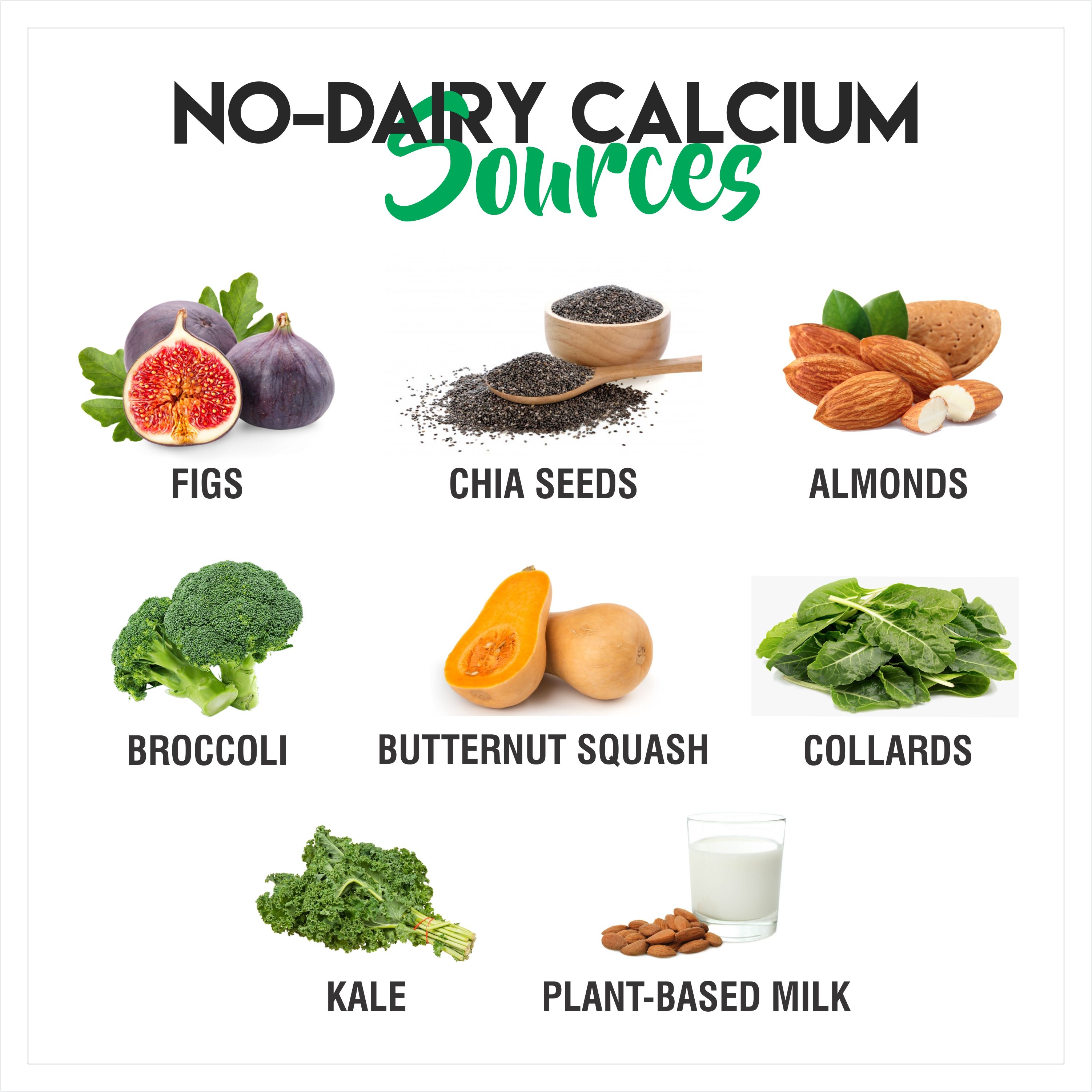 What are 3 foods that have calcium that do not have dairy?