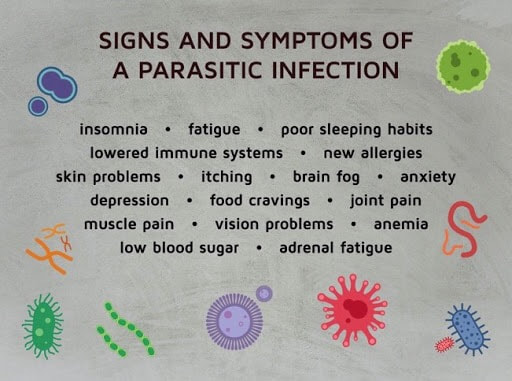 What are 3 symptoms of a parasitic disease?