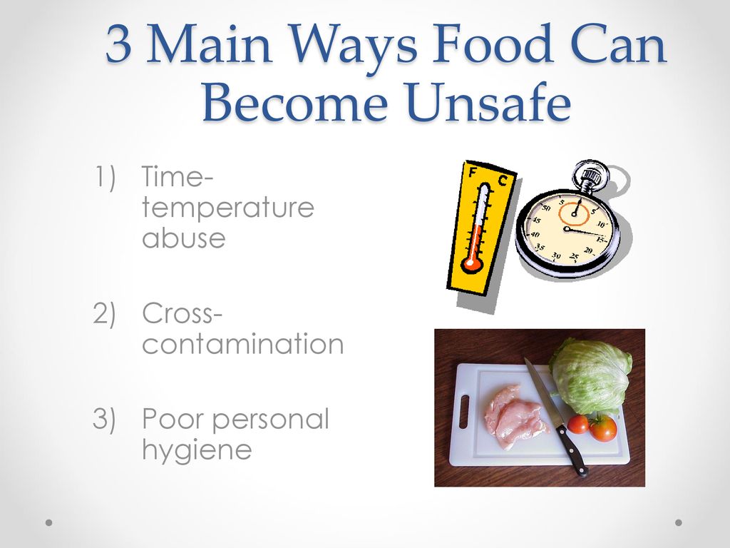 What are 3 ways food can be contaminated?