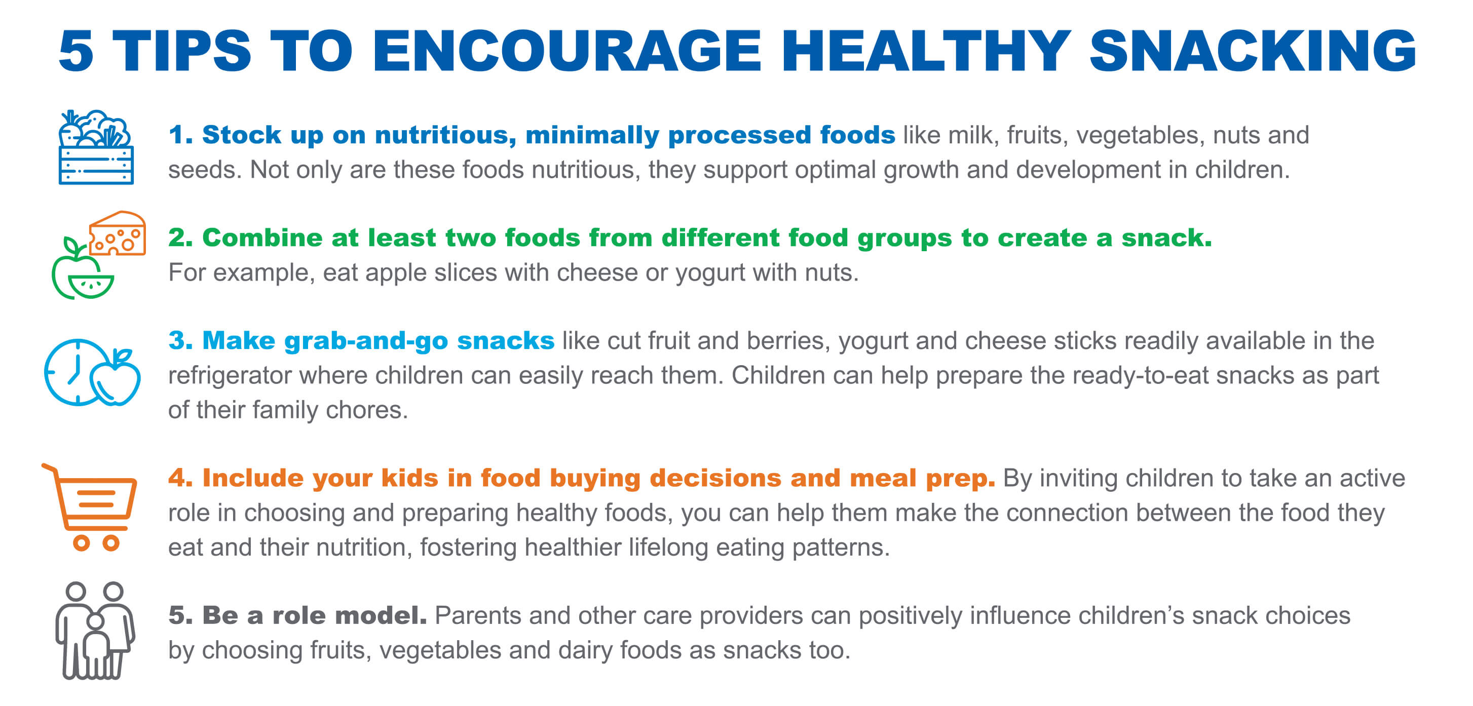 What are 3 ways to practice healthy snacking?