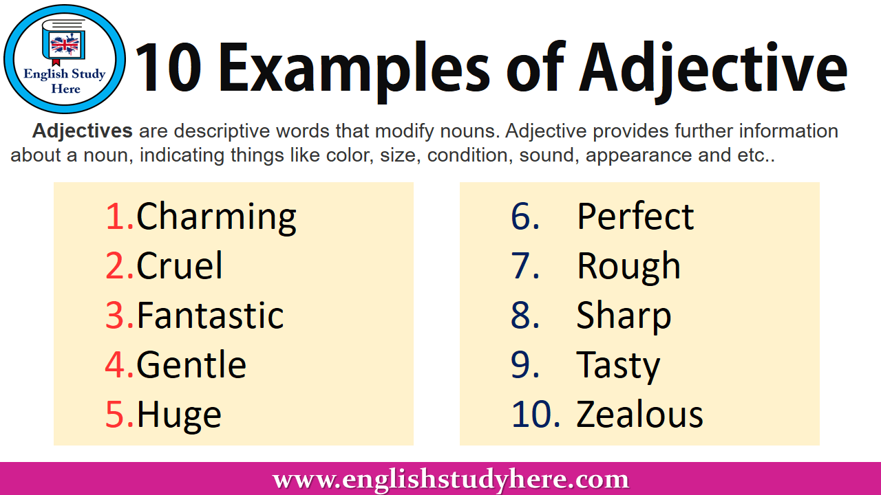 What are 5 adjectives?