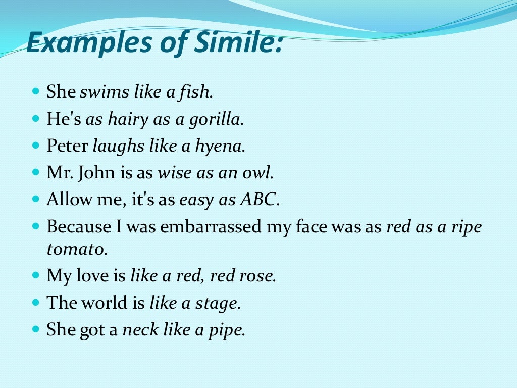 What are 5 example of simile?