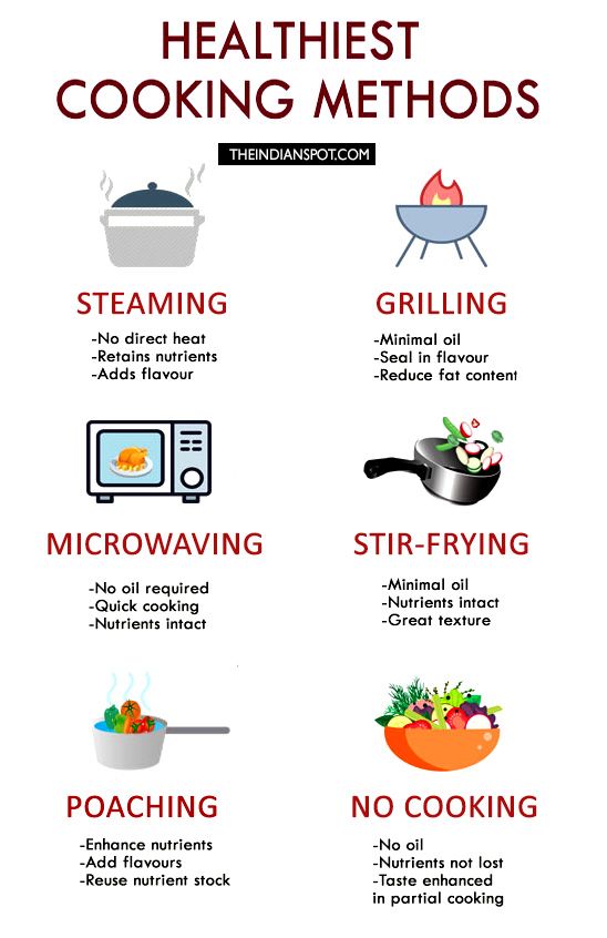 What are 6 different healthy cooking methods?