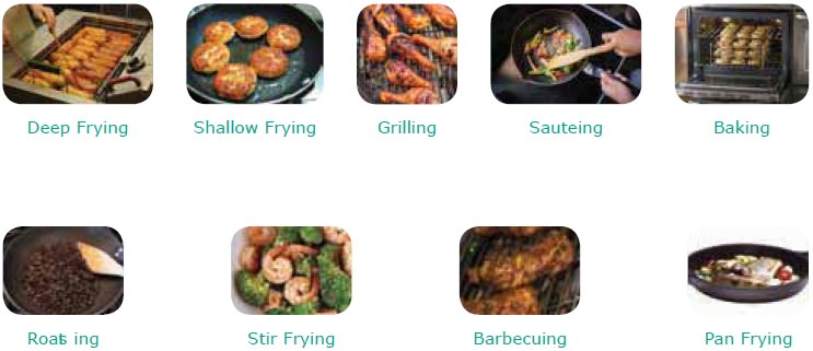 What are examples of dry cooking methods?