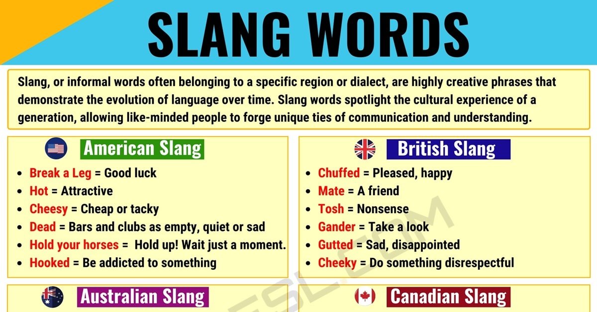 What are examples of slang words?