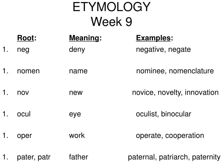 What are some examples of etymologies?