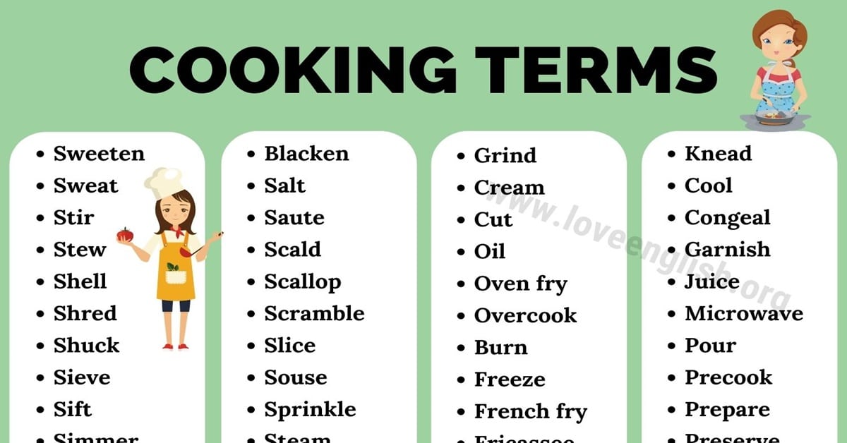 What are the 10 cooking terms?