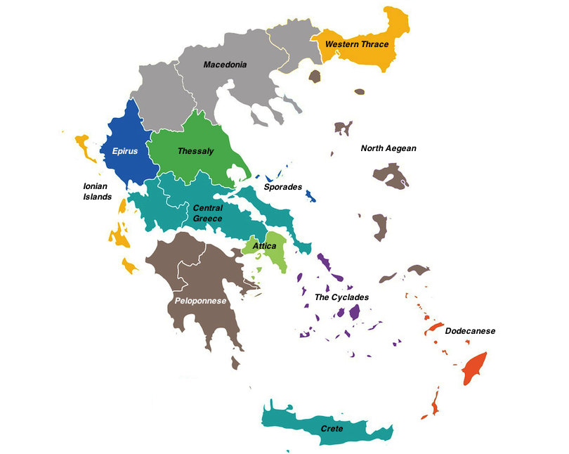 What are the 10 major regions of Greece?