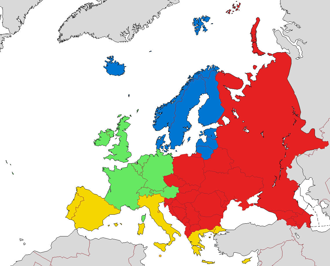 What are the 3 major regions in Europe?