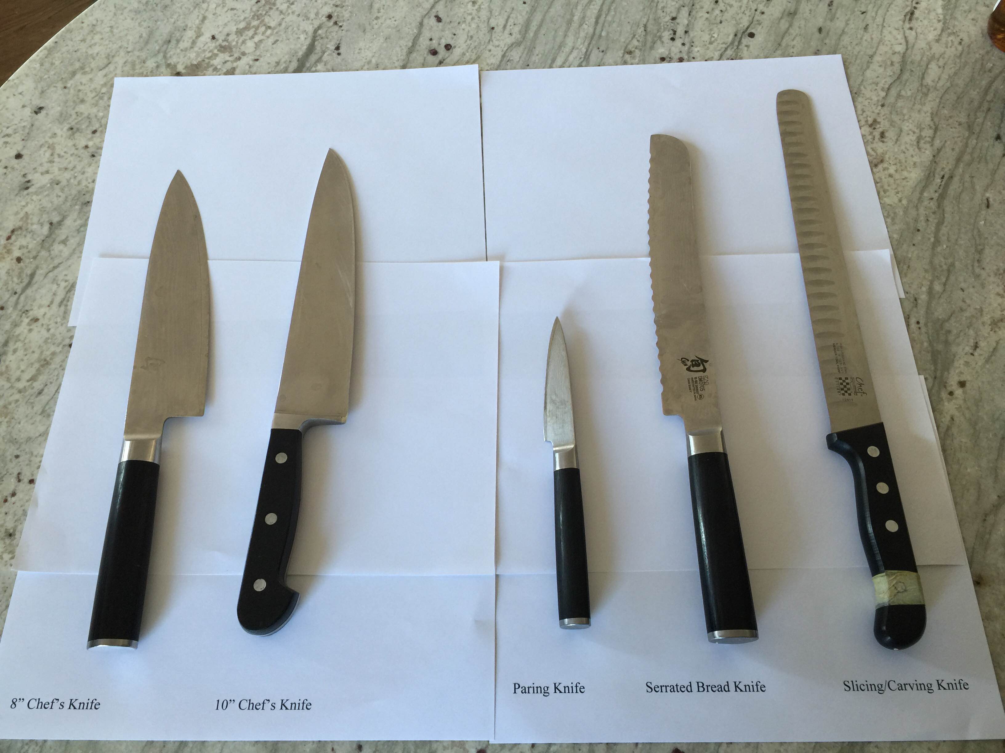 What are the 4 most common knives used in the kitchen?