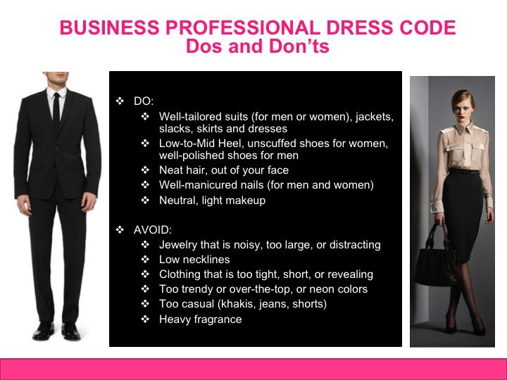 What are the 5 don'ts in dressing professionally?