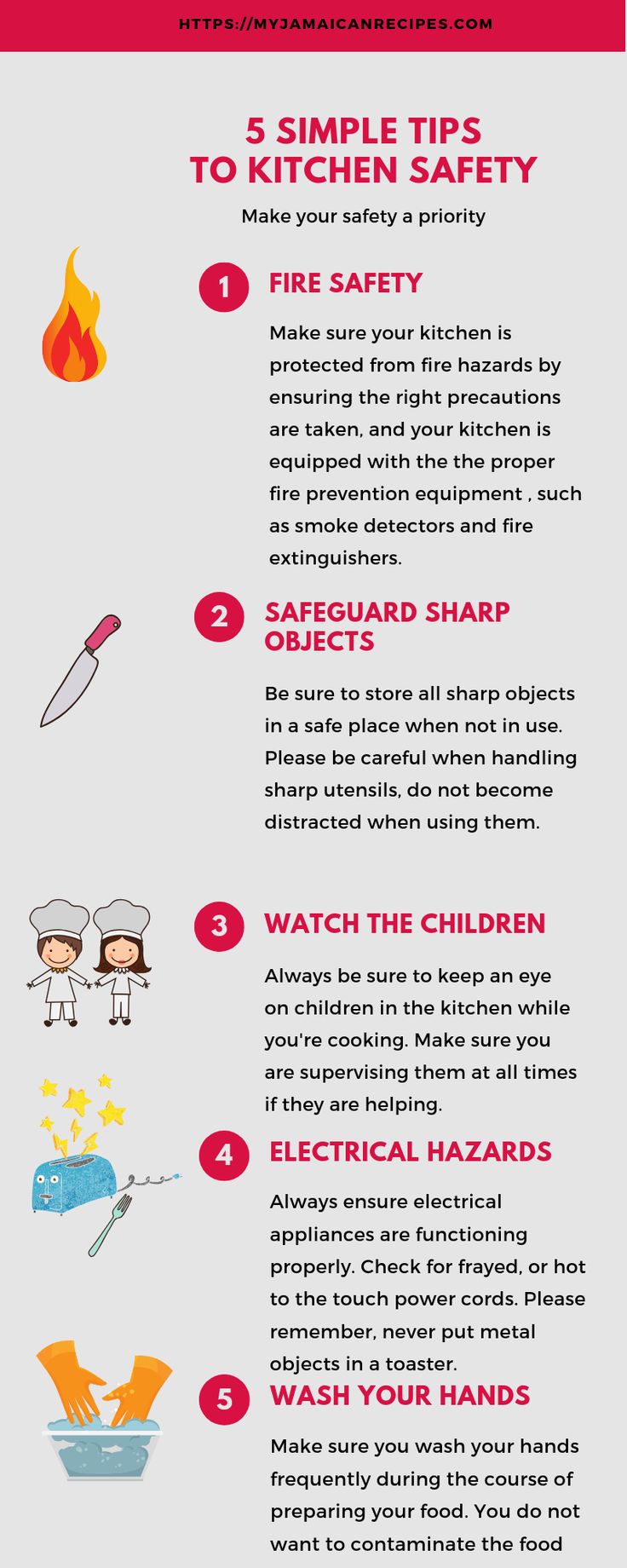 What are the 5 safety rules in cooking?