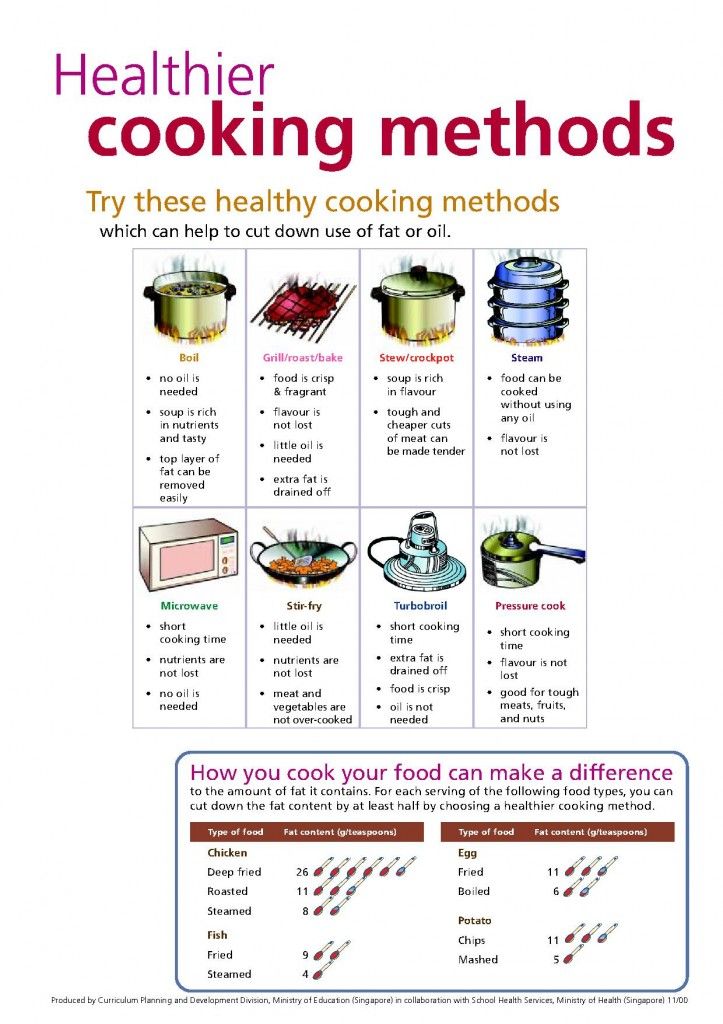 What are the 6 healthy cooking methods?