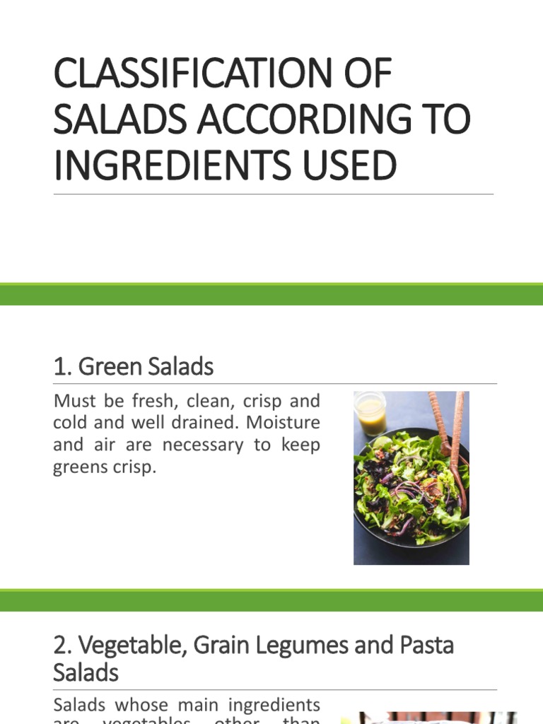 What are the 6 major salad categories?