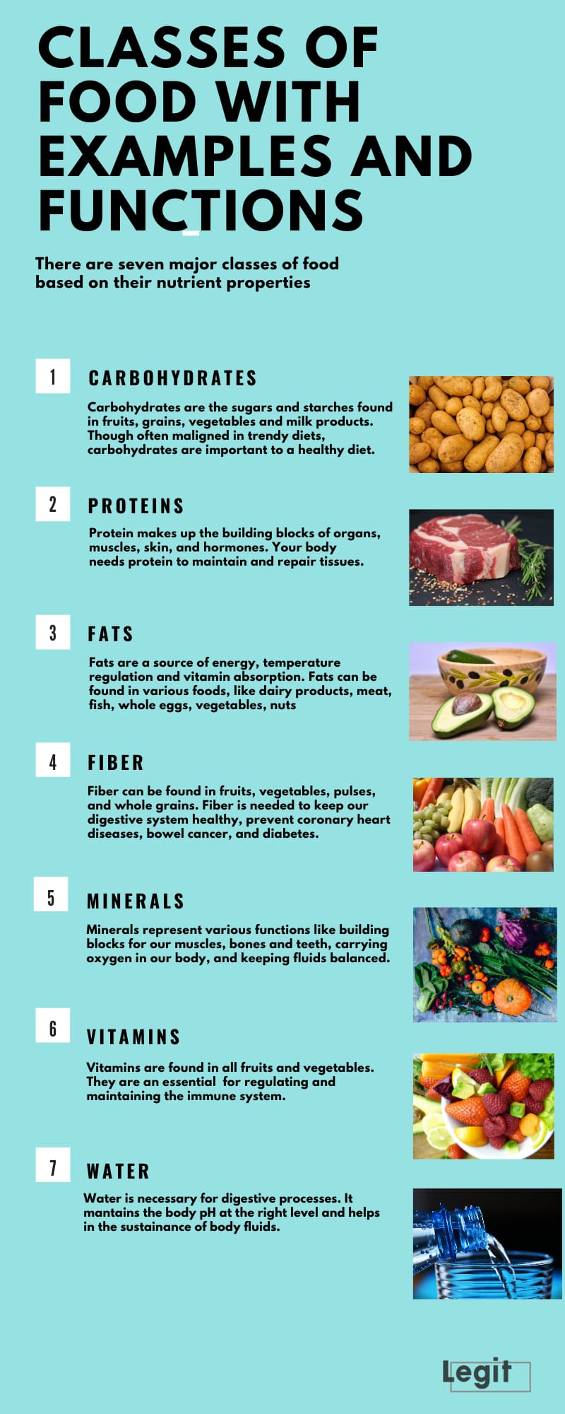 What are the 7 nutrients and their examples?