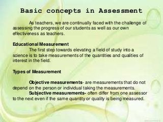 What are the basic concepts of assessment?