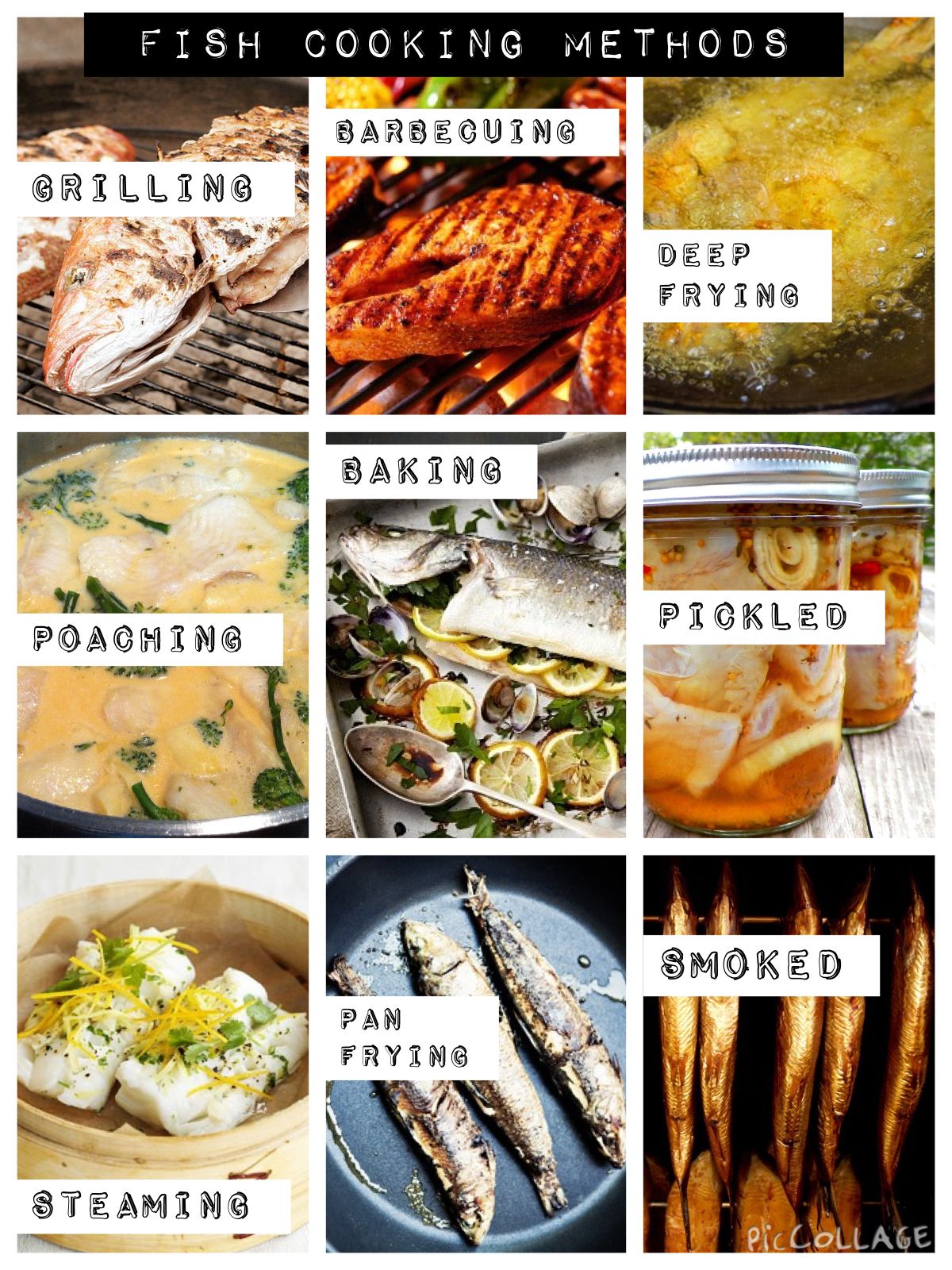 What are the basic cooking methods for seafood?