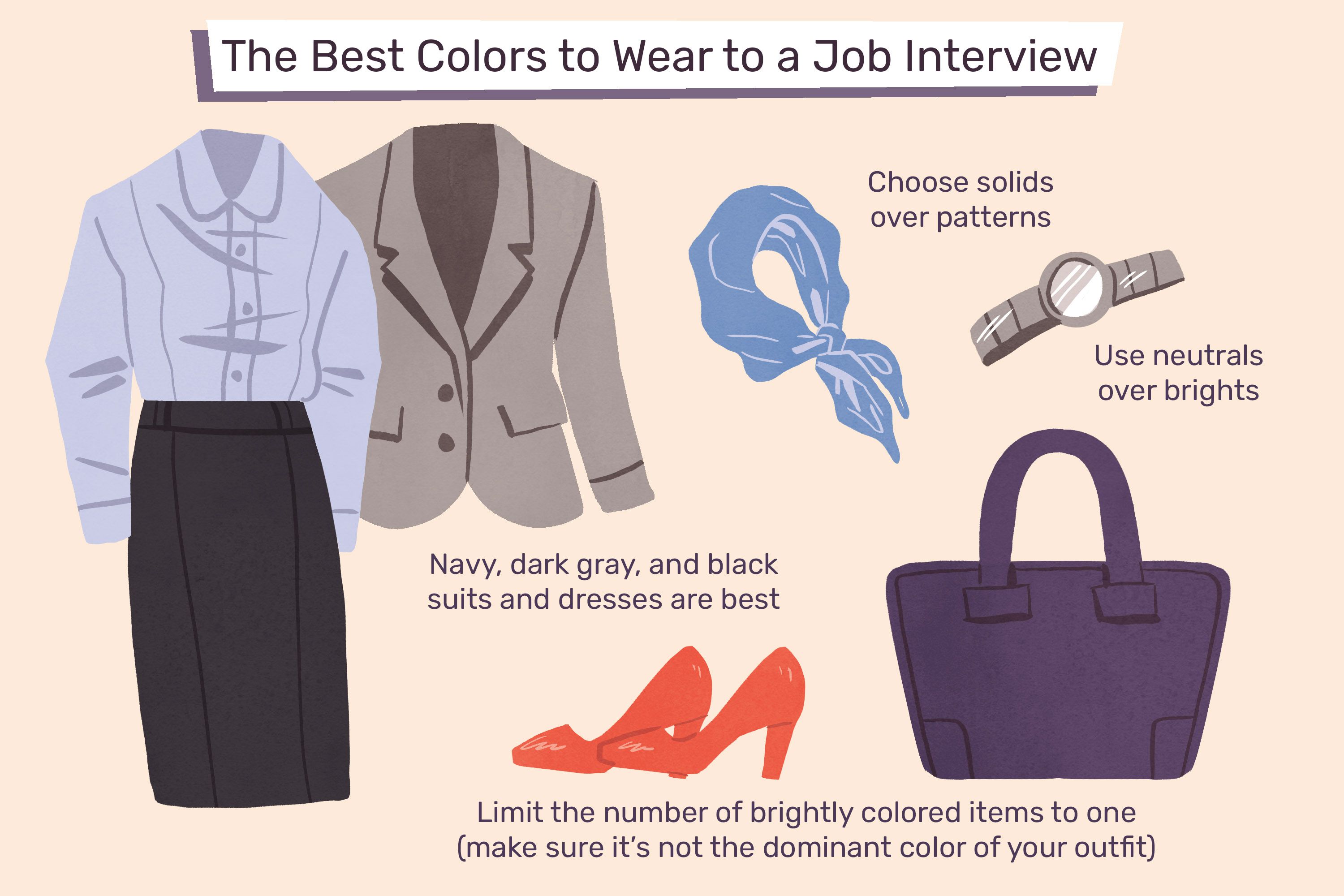 What are the best colors for a woman to wear to an interview what colors should they avoid?