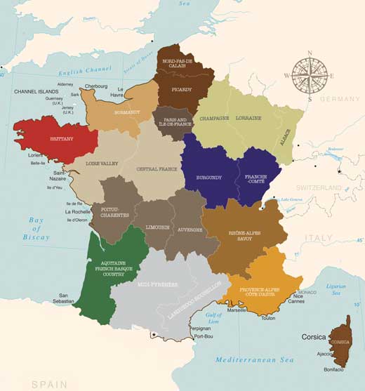 What are the different regions in France and their popular dishes?