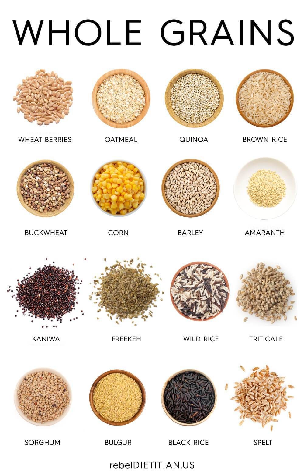 What are the different types of whole grains?