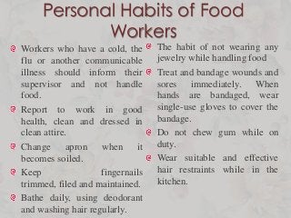 What are the habits that the food worker should be avoid?