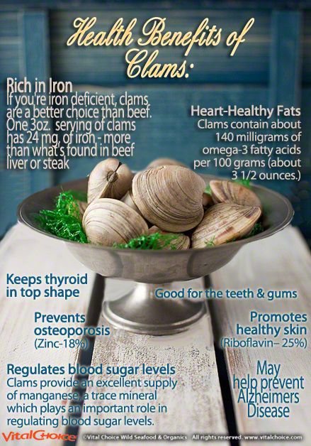 What are the health benefits of eating clams?