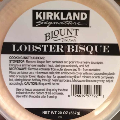 What are the ingredients in Kirkland lobster bisque?