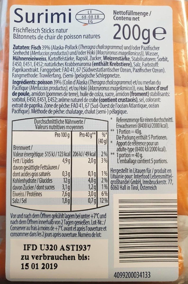 What are the ingredients in surimi?