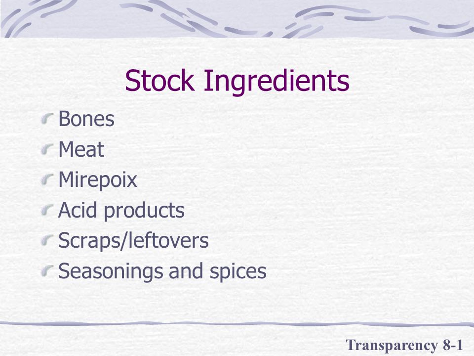 What are the ingredients needed in making stock?