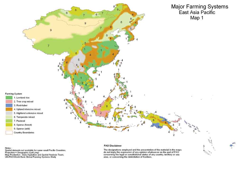 What are the main crops grown in Asia?