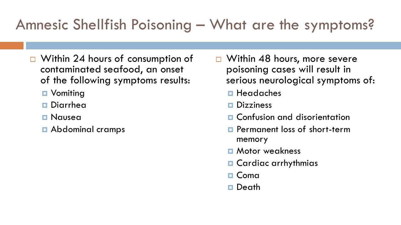 What are the symptoms of amnesic shellfish poisoning?