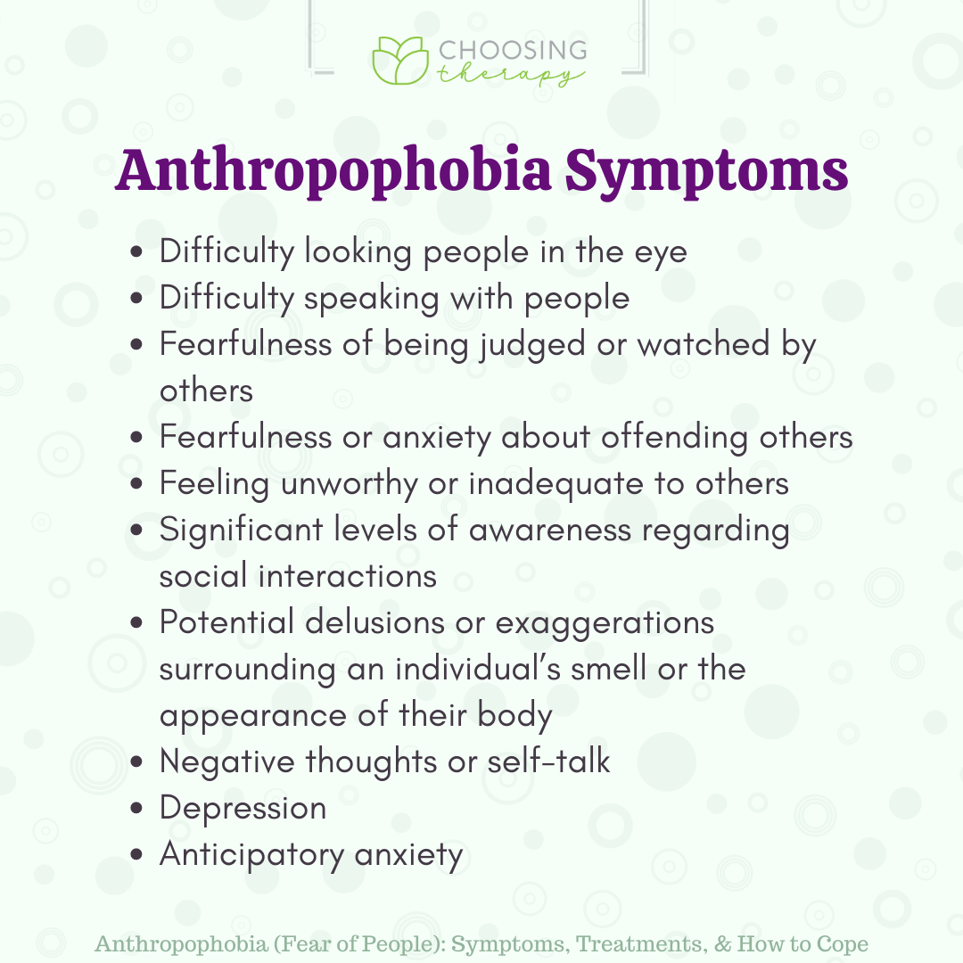 What are the symptoms of anthrophobia?