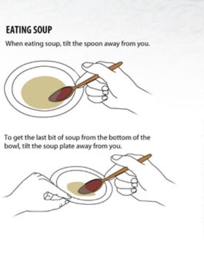 What are the table manners for eating soup?
