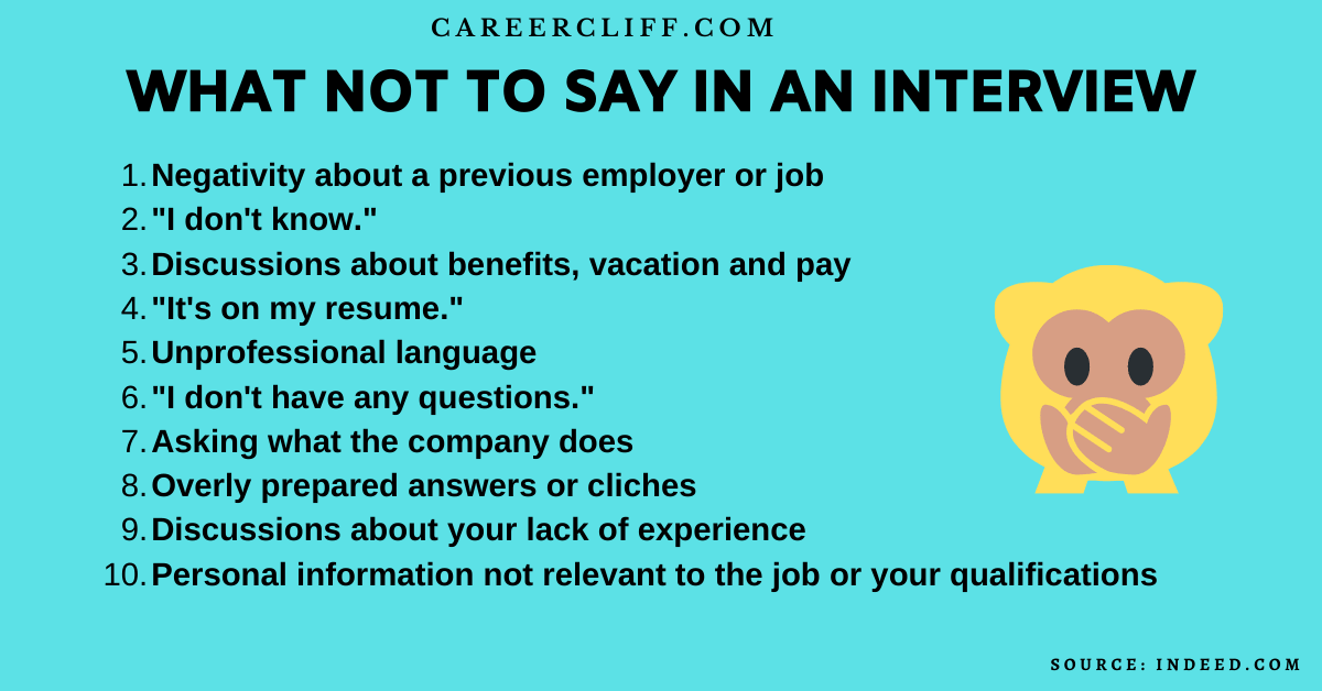 What are the things an individual should not do in an interview?