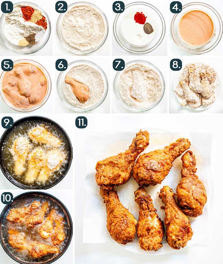 What are the three methods for frying chicken?